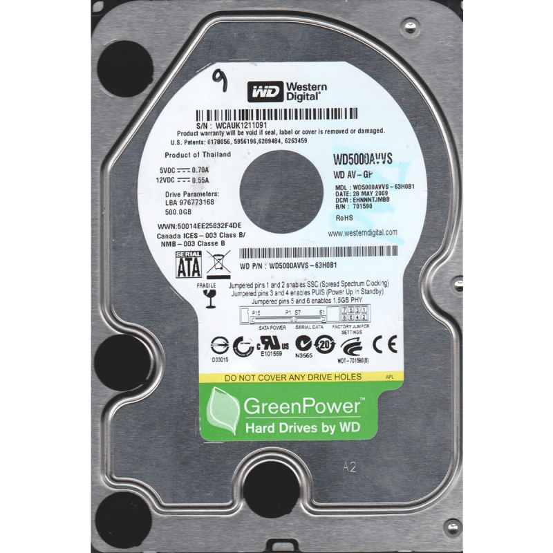 HD WESTERN DIGITAL 500GB WD5000AVVS SATA II OEM - Premium Computadores