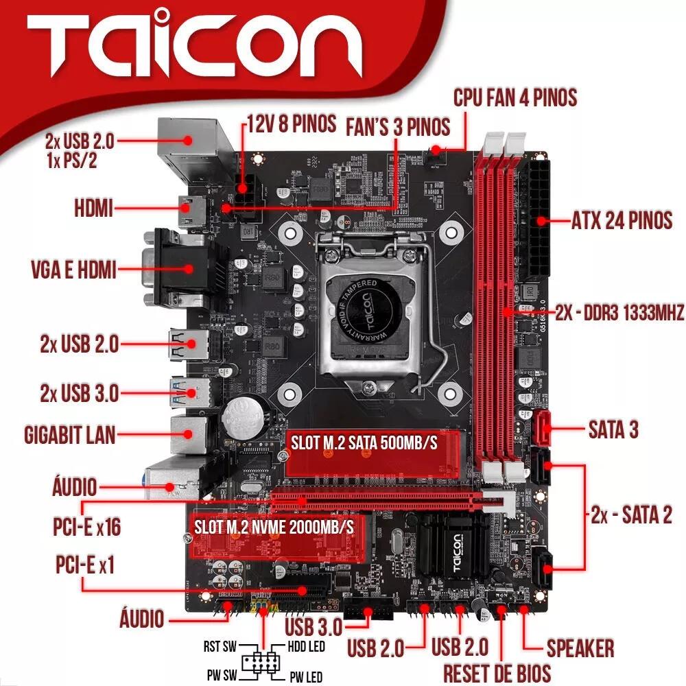 Placa Mãe TAICON B85, DDR3, LGA 1150, 4 Geração - Premium Informática